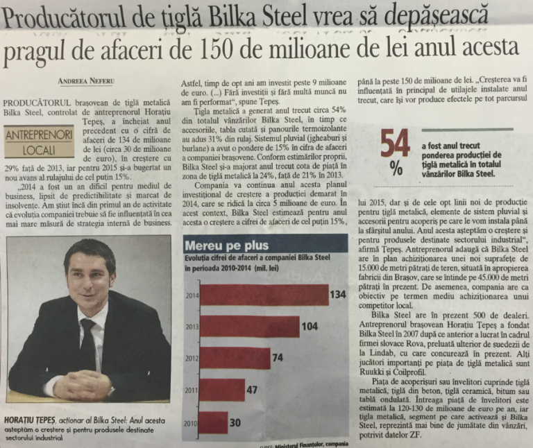 Articol Ziarul Financiar - Producătorul de țiglă BILKA vrea să ...